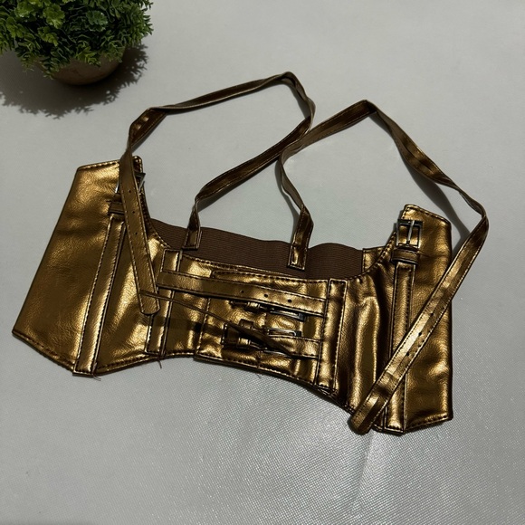 Accessories | Faux Leather Gold Bronze Strappy Stretch Girdle Belt ...